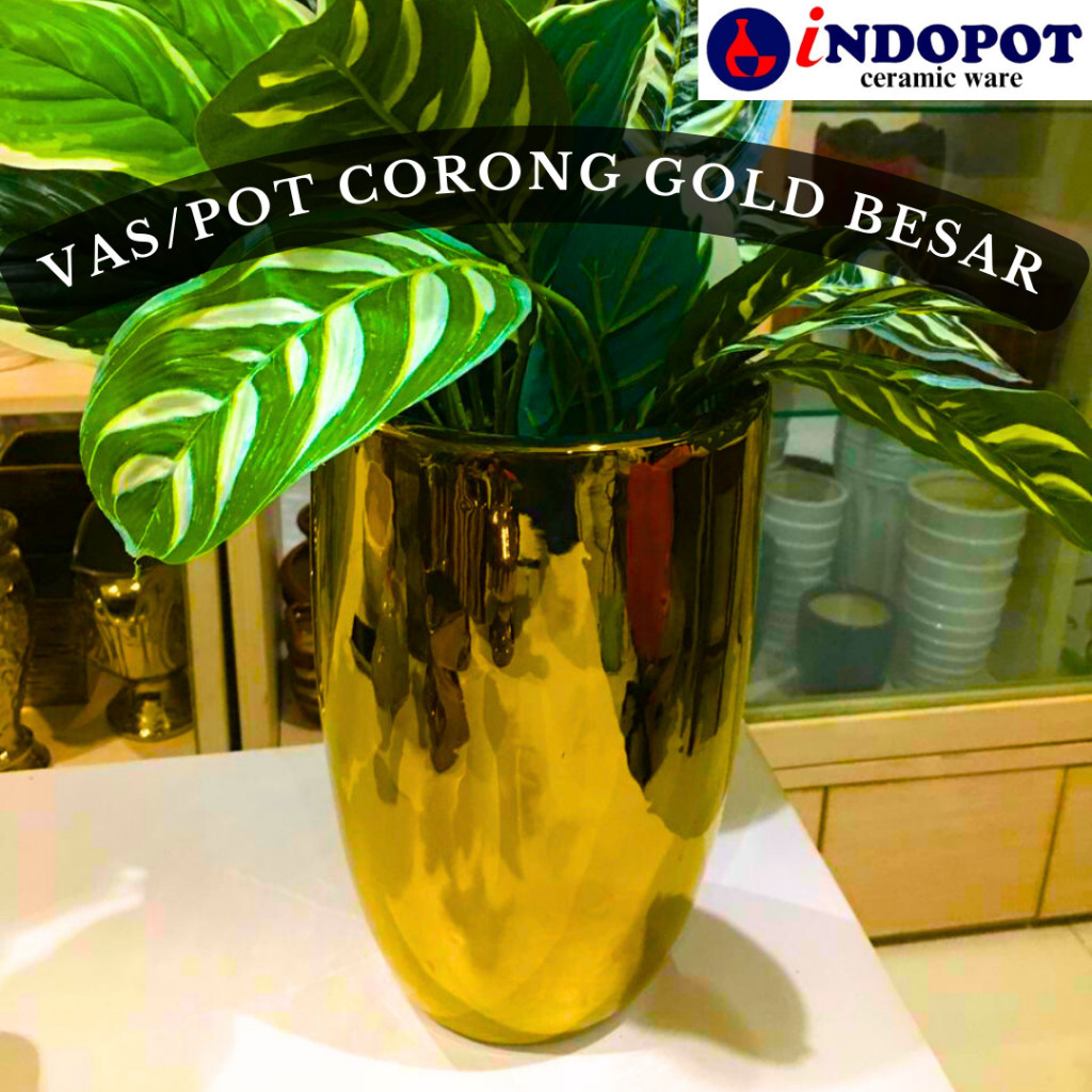 Jual Vas Pot Bunga Keramik Model Corong Gold Tanggung Besar untuk ...