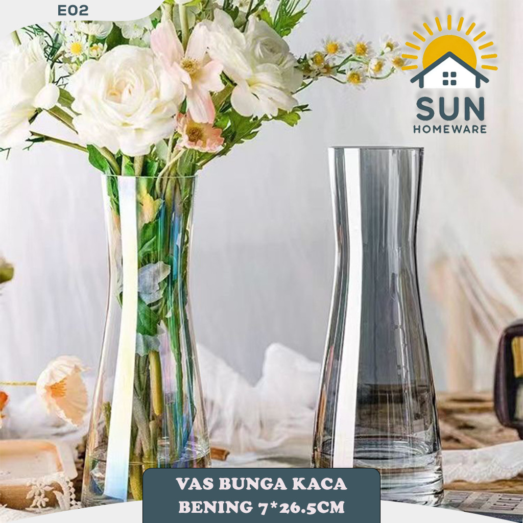 Jual SUN VAS BUNGA KACA BENING 7*26.5CM E02/ VAS KACA TINGGI BAMBU ...