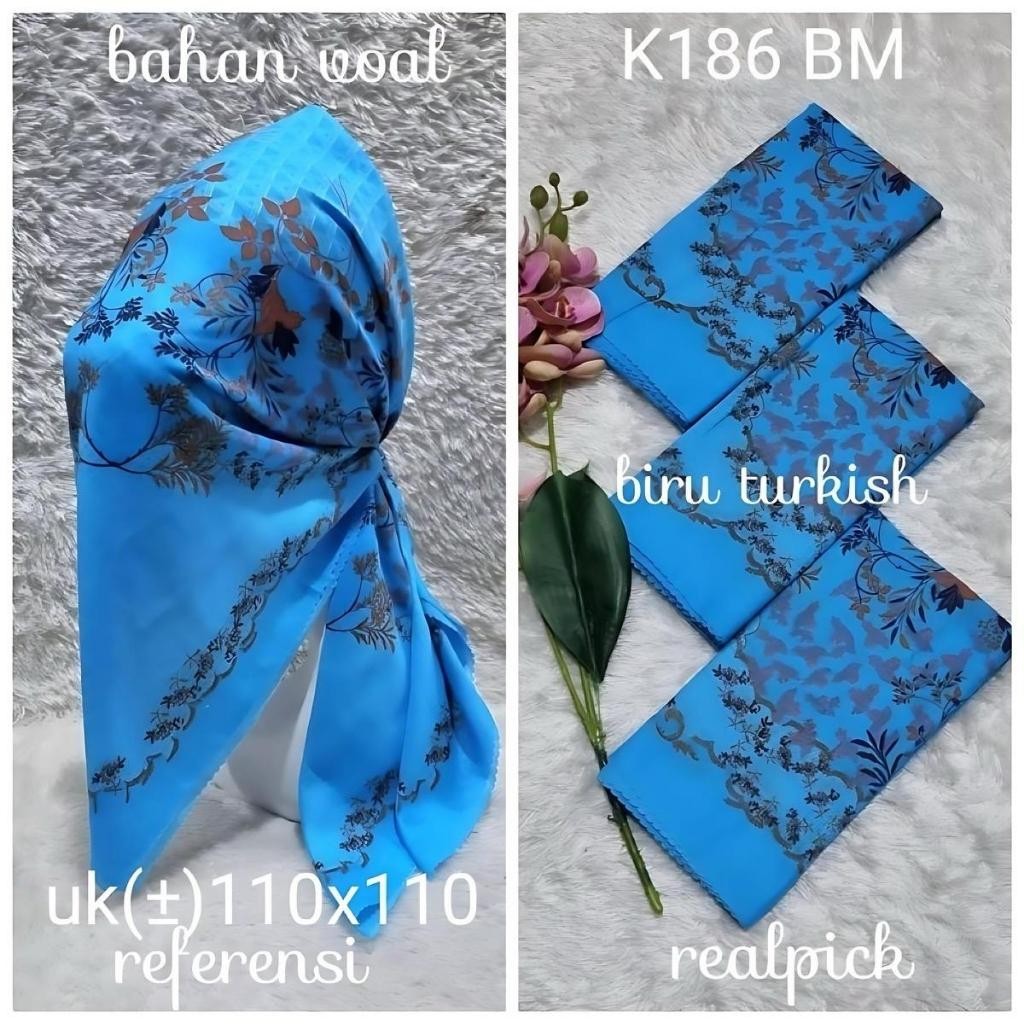 Jual Hijab segi empat voal motif bunga (CODE 105) warna biru elecric ...