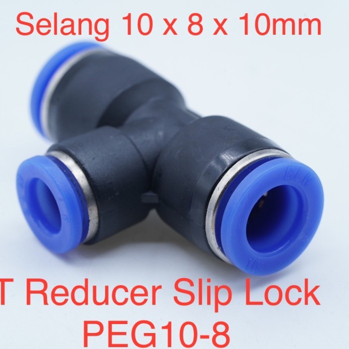 Jual PEG10-8 PEG 10-8 Konektor Sambungan Fitting T Tee Reducer Pneumatic Slip Lock Selang 10mm x ...