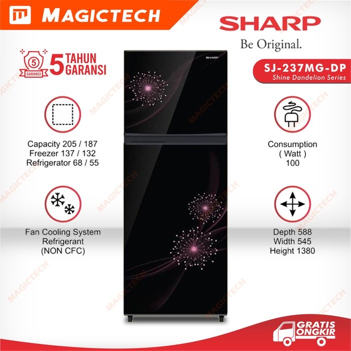 Jual KULKAS SHARP 2 PINTU SJ-237MG-DP / SJ-237 LOW VOLTAGE 205L - PINK | Shopee Indonesia