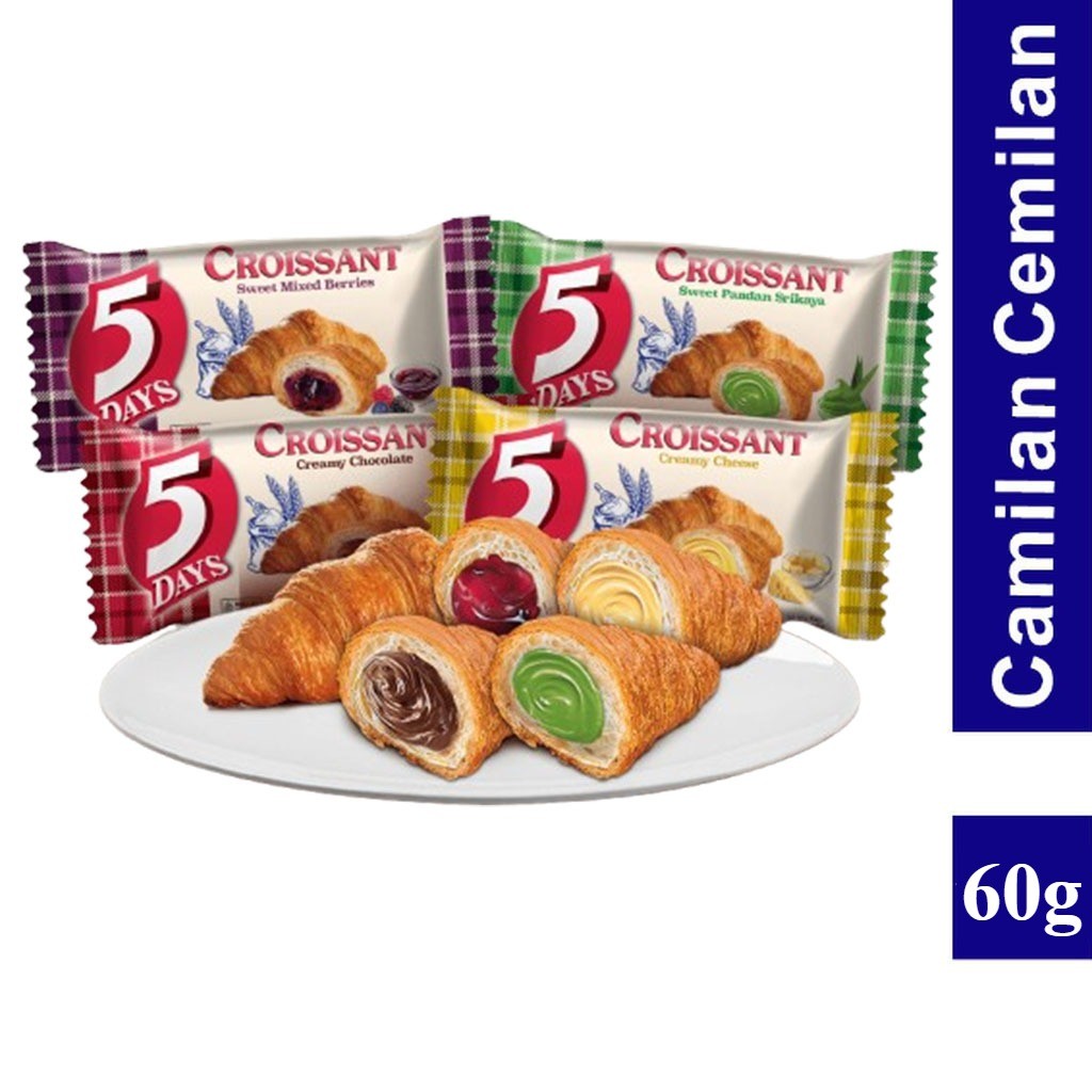 Jual 5 Days 5Days Roti Croissant Rasa Chocolate, Cheese 60 gr | Shopee ...