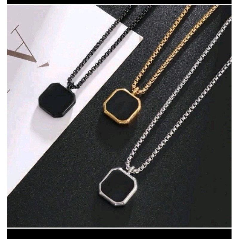 Jual KALUNG TITANIUM PRIA WAITA MODEL ROLO LIONTIN KOTAK HITAM VIRAL ...