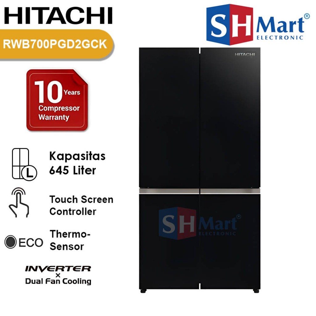 Jual KULKAS HITACHI 4 PINTU RWB700PGD2GCK INVERTER DUAL FAN COOLING BLACK GLASS GARANSI RESIMI ...