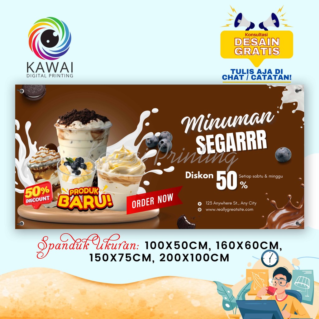 Jual SPANDUK / BANNER Jualan Minuman Segar Coklat Free Desain | Shopee ...