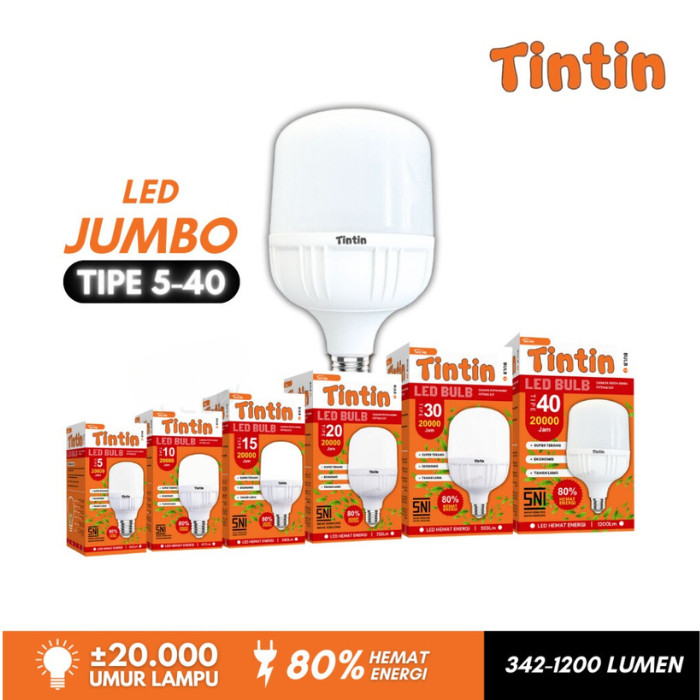 Jual TinTin Bohlam Lampu LED 5 / 10 / 15 / 20 / 30 / 40 watt (K) | Shopee Indonesia