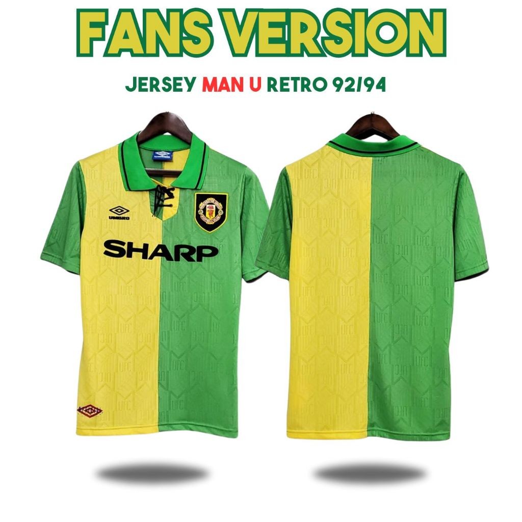 Jual KLASIK RETRO MEN U HIJAU FANS Jersey Sepak Bola1992 football kit ...