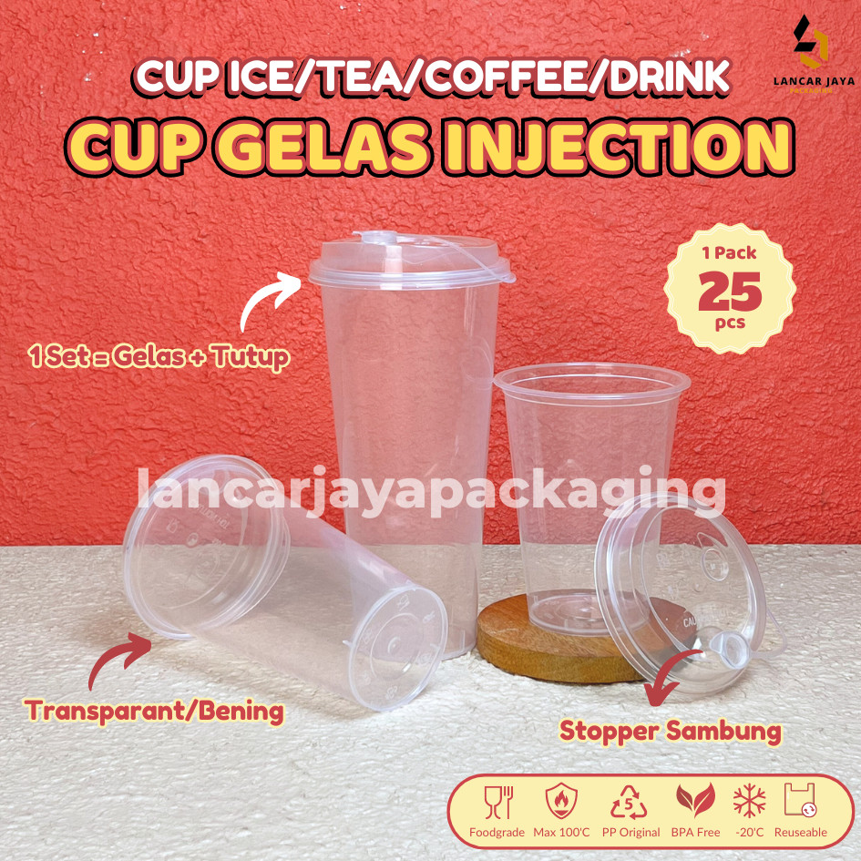 Jual Gelas Plastik Injection Cup + Tutup PP Bening Frosted Transparan ...