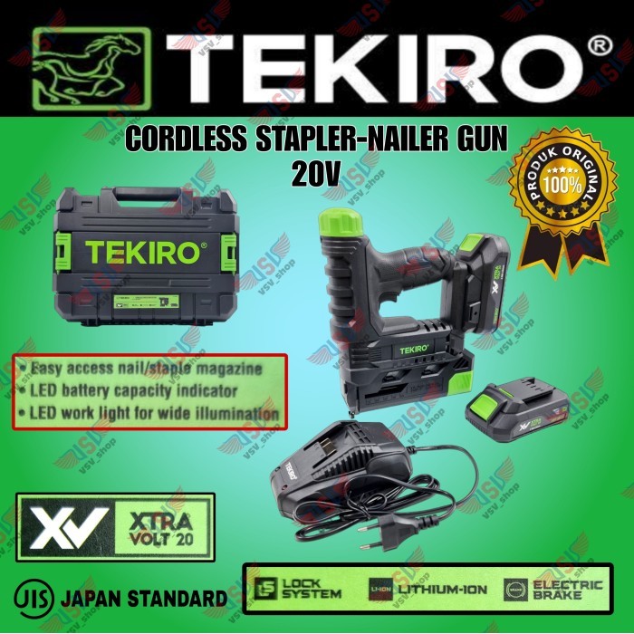 Jual TEKIRO Stapler Nailer Gun Cordless Mesin Paku Staples tembak XV20V ...