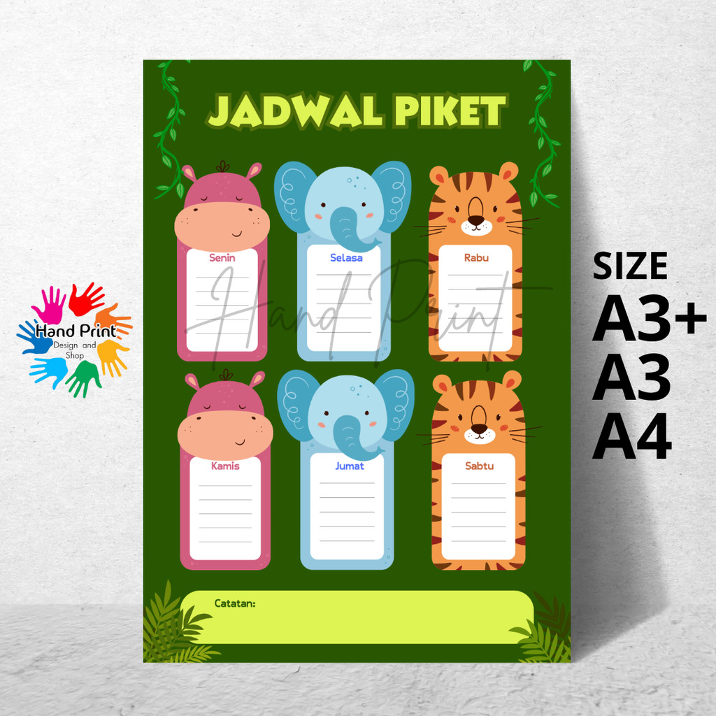 Jual Cetak Poster Jadwal Piket Hewan Hijau Size A3+ | Shopee Indonesia