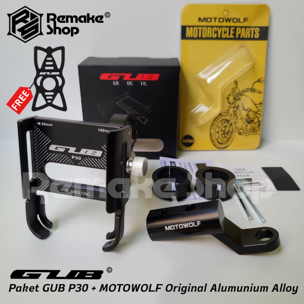 Jual Paket GUB P30 + Bracket Spion MOTOWOLF Original Alumunium Alloy Holder Hp Motor Full Besi ...