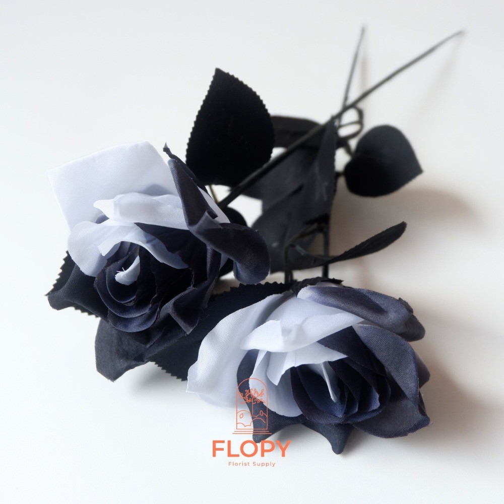 Jual [ 1 Tangkai ] Artificial Mawar 1 Tangkai Full Black & Hitam Putih ...