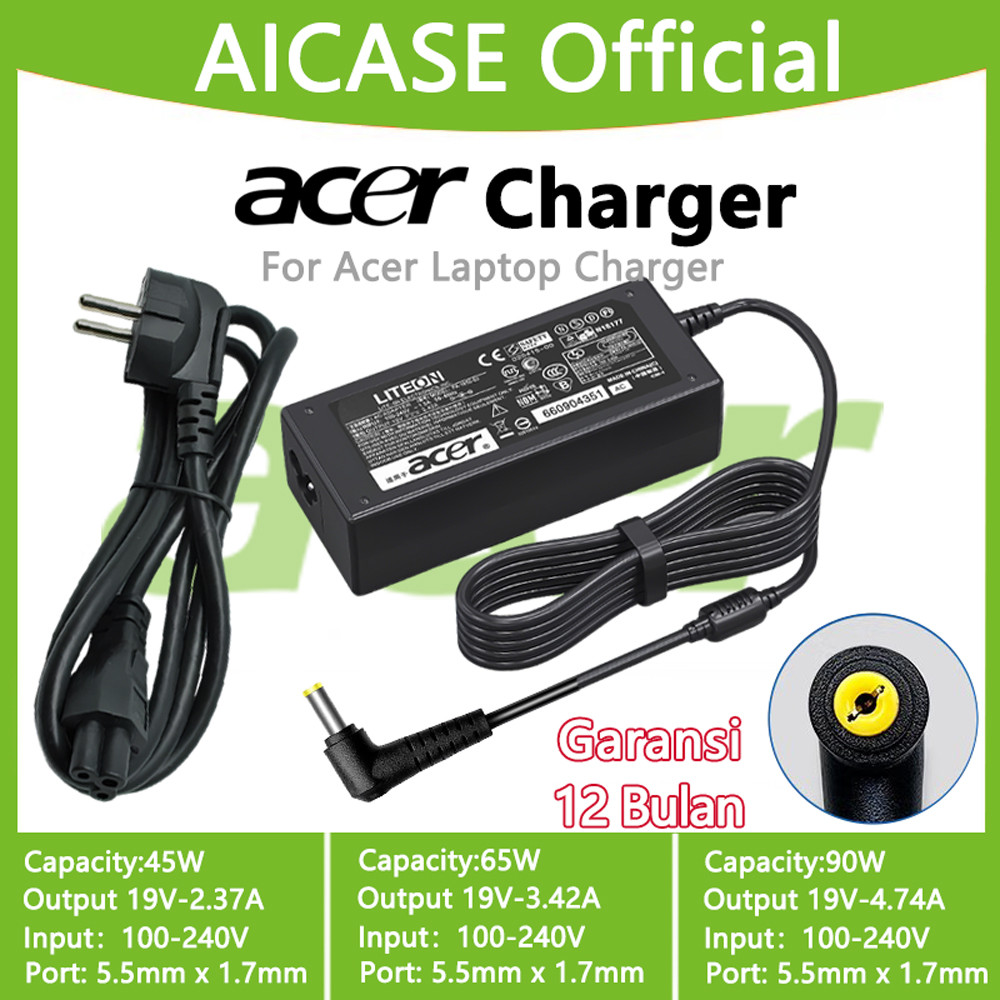 Jual Aicasc-100% Original Acer Laptop Adaptor Charger ORI 45W 65W 19V-2.37A 3.42A DC 5.5*1.7mm ...