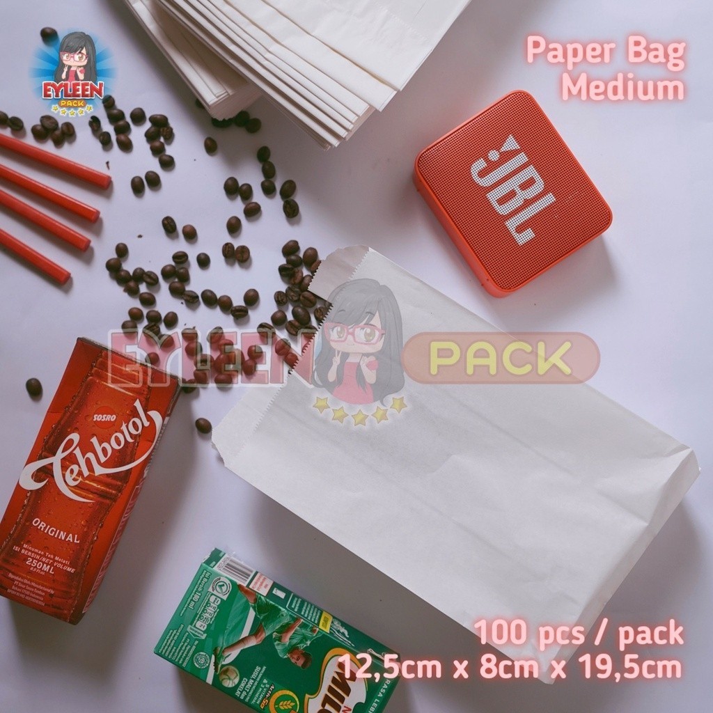 Jual Paper Bag Medium / Kantong Kertas M 100 pcs | Kantong Roti / Snack ...