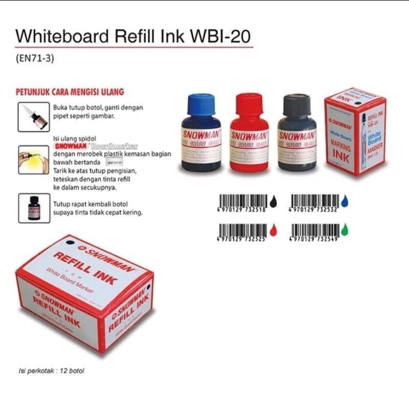 Jual (1Pcs) Tinta Spidol Whiteboard Snowman Bisa dihapus/Tinta Isi ...