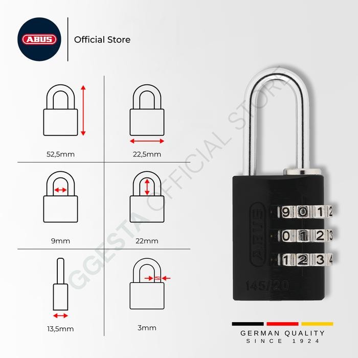 Jual ABUS Gembok Kombinasi Travel Lock 145/20 Hardened Steel Germany ...