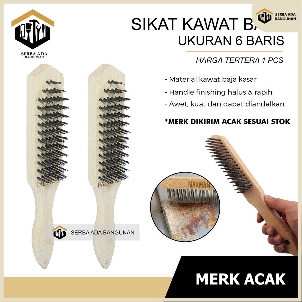 Jual SAB Sikat Kawat 6 Baris / Sikat Baja Wire Brush Tangan Besi Baja ...
