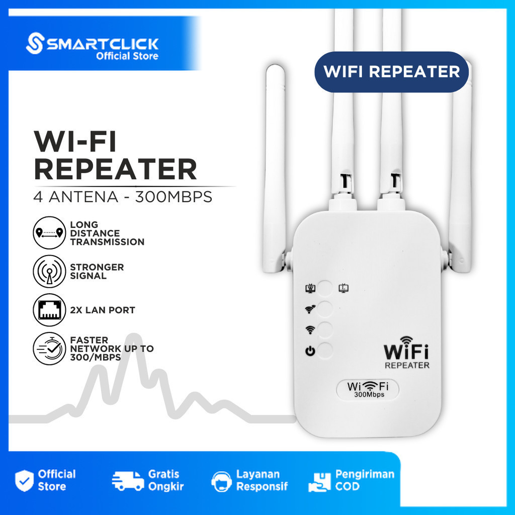 Jual Wi Fi Repeater Wireless Extender Range 300 Mbps 4 Antena 2 LAN ...
