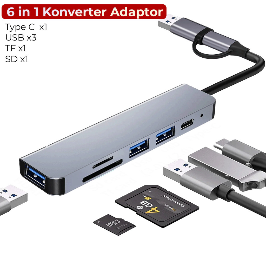 Jual Konverter Adaptor 6 In 1 Adapter Multi Converter SD TF USB Type C ...