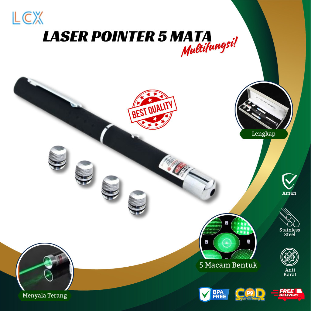 Jual LCX Green Laser Pointer / Laser hijau pointer 5 mata / Hitam 103 ...