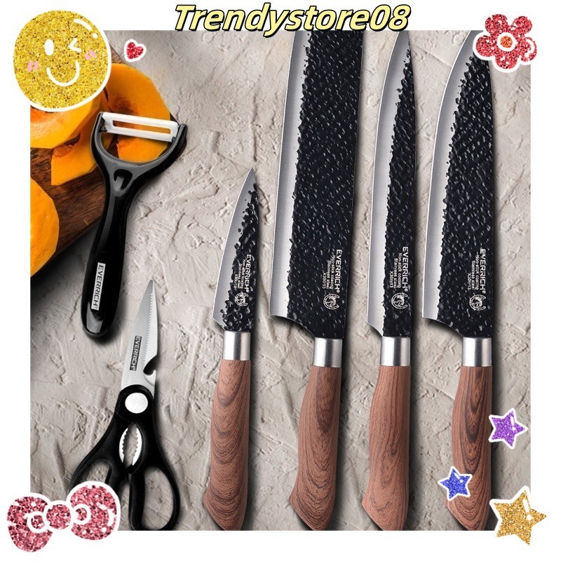 Jual [Ada Stok]6 Pcs Knife Set Pisau Dapur Black Marble Knife Set Knife ...