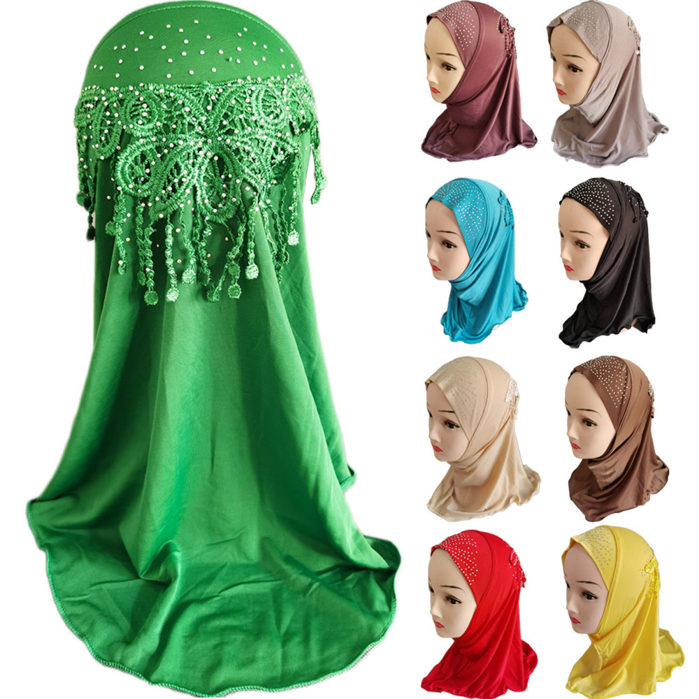 Jual Ramadan Kids Girls Muslim Hijab Turban One Piece Amira Cap ...