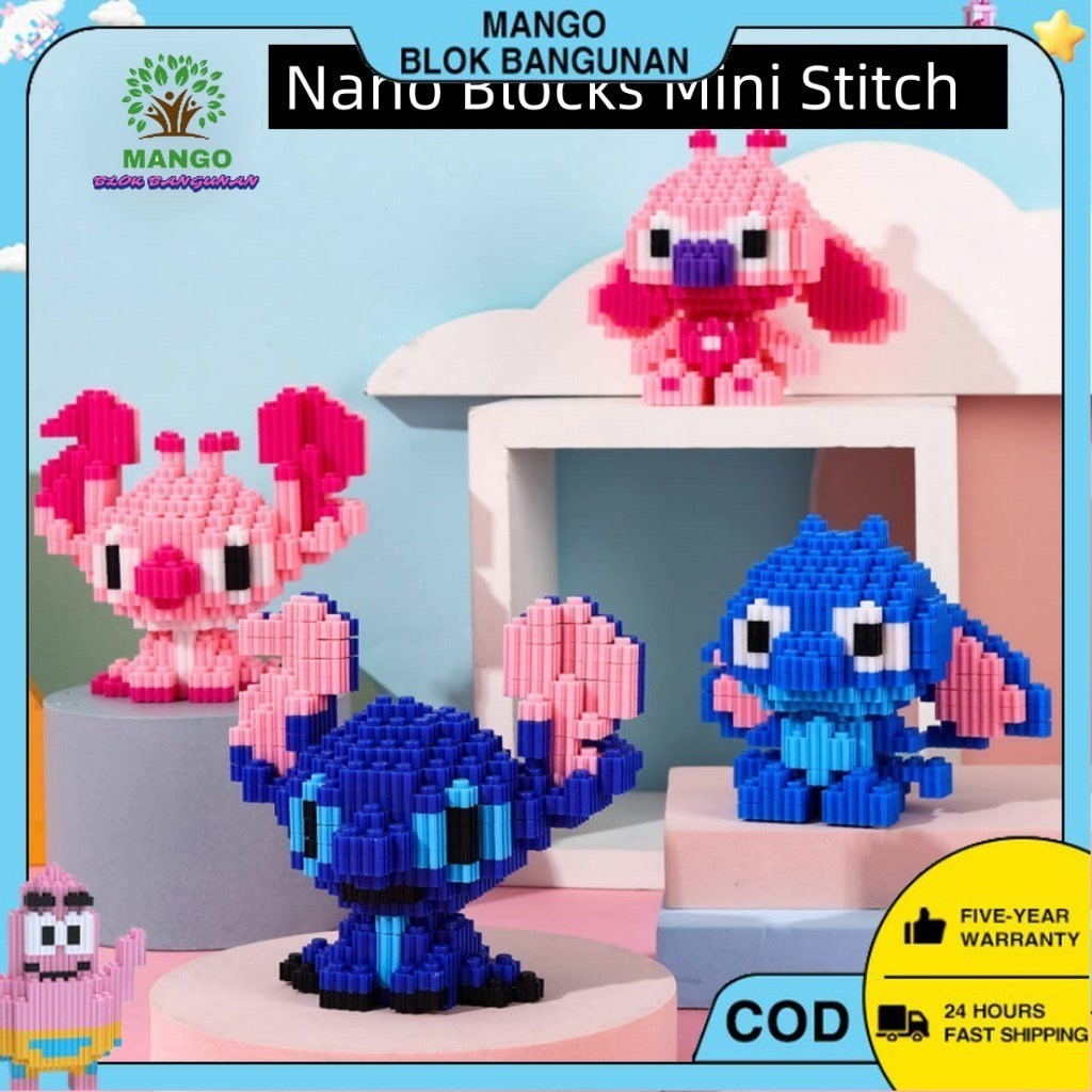 Jual Nano Blocks LILO STITCH Ear Up 3D Model, Mainan Blok Susun, Blok ...