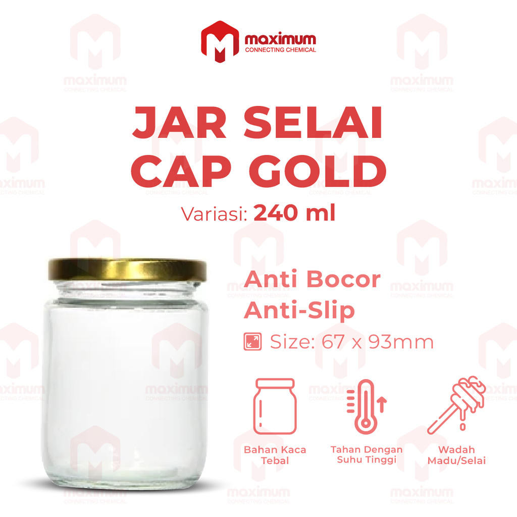 Jual Jar Kaca Bening Tutup Gold / Jar Selai Tutup Gold / Jar Kaca ...