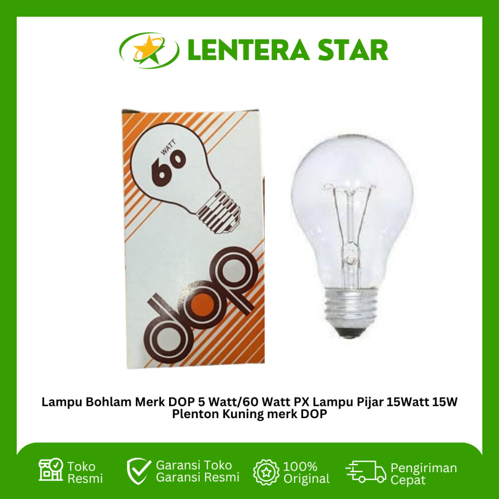 Jual Lampu Bohlam Merk DOP 5 Watt/60 Watt PX Lampu Pijar 15Watt 15W ...