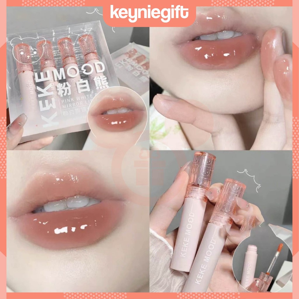 Jual Kekemood Pink Bear Lip Gloss Jelly Mirror Glass Korea Lip Glaze Lipstik Luminous KM012 ...