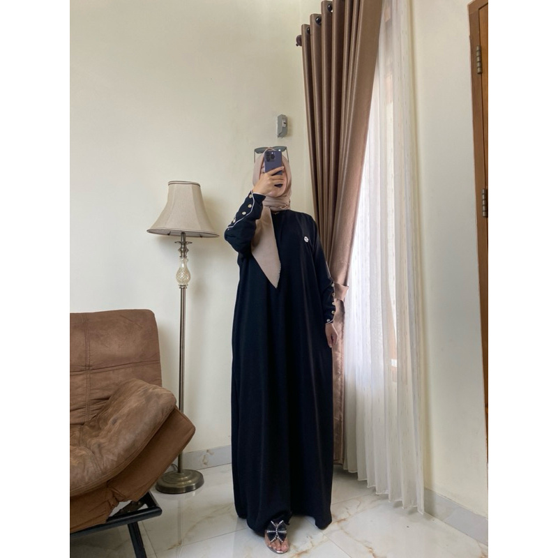 Jual ELNIZA ABAYA MECCA BAHAN CRINKLE AIRFLOW OVERSIZE LENGAN KANCING ...