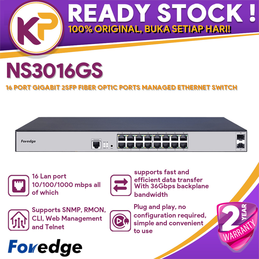 Jual FOREDGE NS3016GS 16 PORT GIGABIT 2SFP FIBER OPTIC PORTS MANAGED ETHERNET SWITCH | Shopee ...