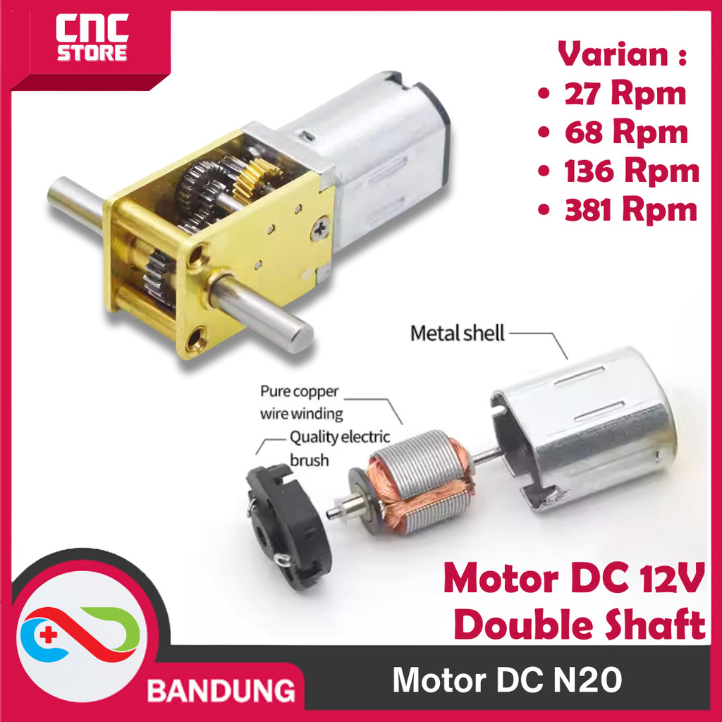 Jual MOTOR N20 DC DOUBLE AS SHAFT 12V HIGH TORQUE MINI MICRO GEARBOX ...