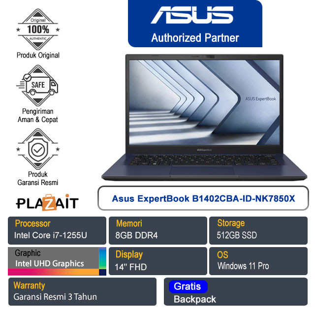 Jual Asus ExpertBook B1402CBA-ID-NK7850X /Intel Core i7-1255U/8GB/512GB ...