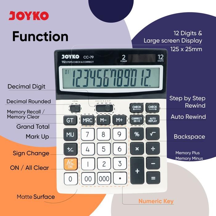 Jual JOYKO CC-79 Check & Correct Calculator - Kalkulator 12 Digit LCD ...