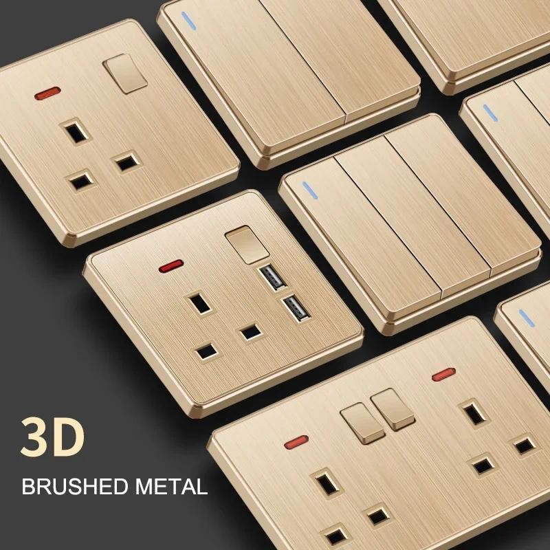 Jual YINKA 13A UK Standard Light Switch, Double Socket with Usb, 1 2 3 ...