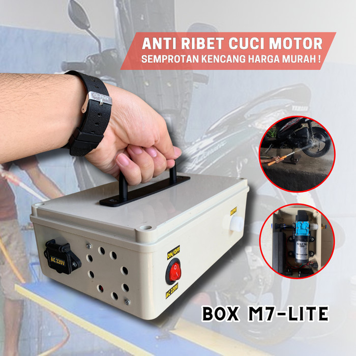 Jual Paket Box M7-Lite Adaptor 5A Cuci Motor Mobil dan Cuci AC Portable Cordless | Shopee Indonesia
