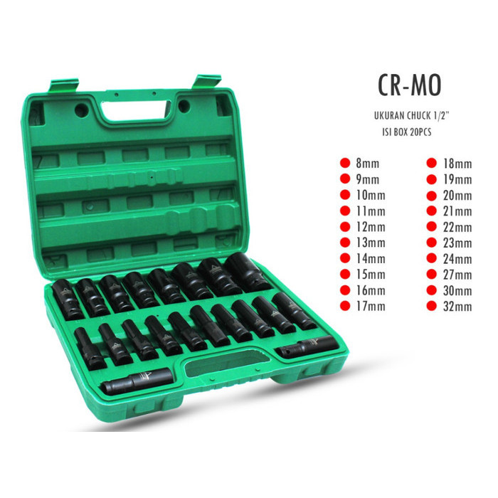 Jual Set Mata Kunci Shock Sok CRV Model Panjang Deep Impact Shok 10 Pcs 8 sd 24mm / 20 Pcs 8 sd ...
