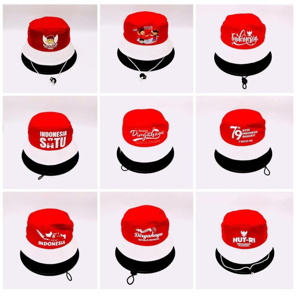 Jual Topi Bucket Anak Merah Putih Sablon Kemerdekaan HUT RI 1945 ke 79 ...