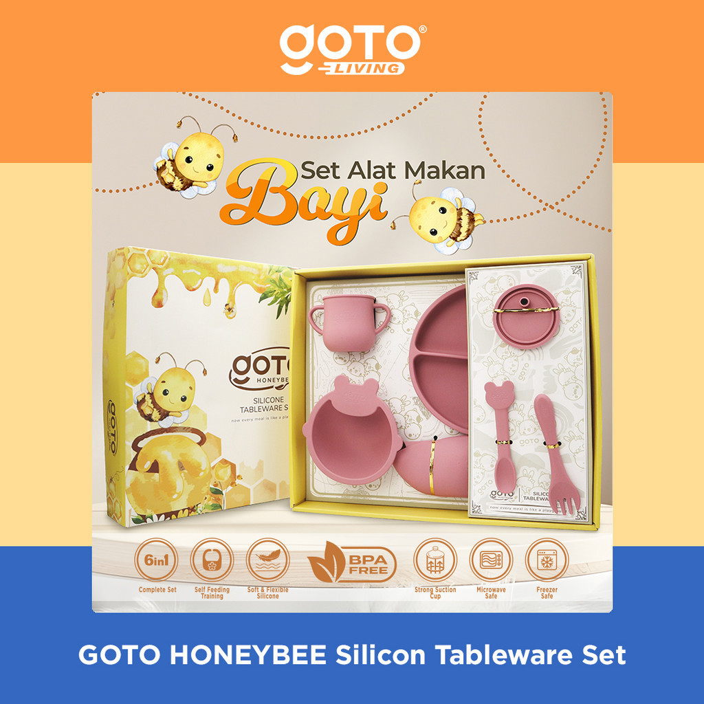 Jual Goto Honeybee Tableware Set Peralatan Alat Makan Bayi Silikon 6in1 ...