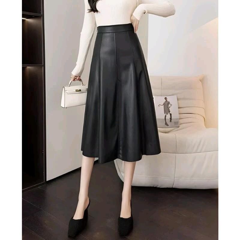Jual Rok Wanita Kasual Warna Solid Hitam Elegan High Waist | Shopee ...