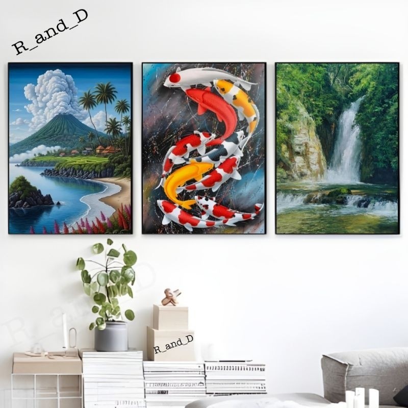 Jual Hiasan Dinding Pemandangan Alam Bingkai Kayu Ukuran 47x31