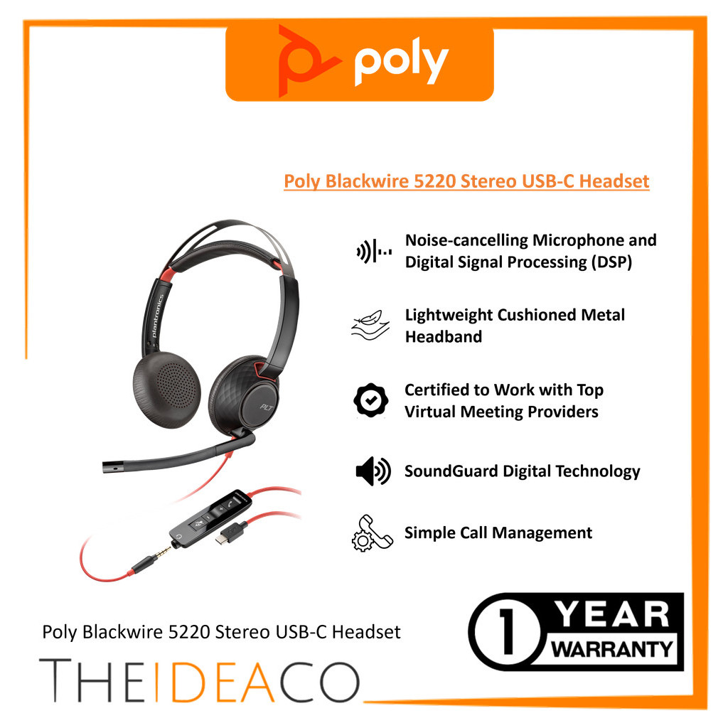 Jual Poly Blackwire 5220 Stereo USB-C Headset + 3.5mm Plug + USB-C/A ...