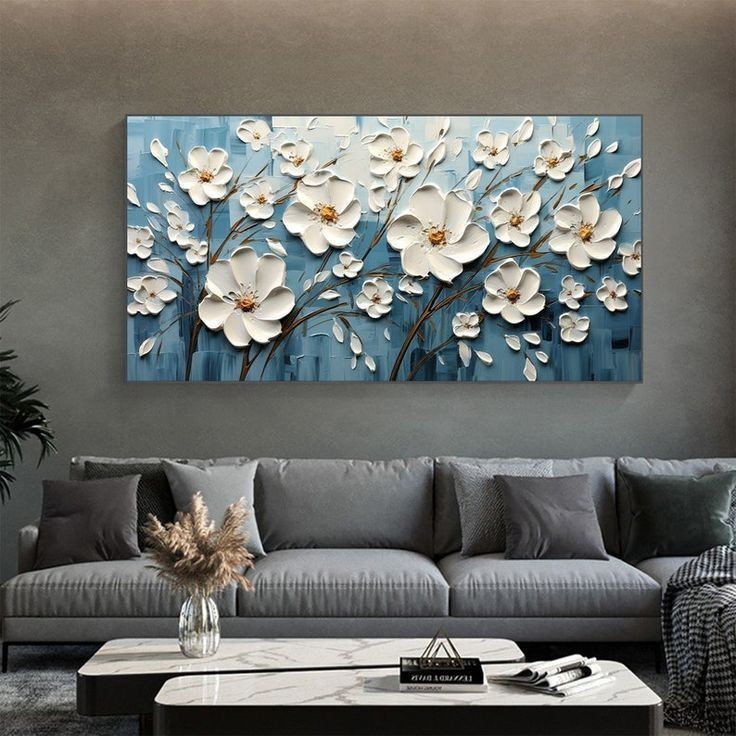 Jual Lukisan Bunga Mawar Background Biru Teksture Modern art Estetik 3 ...
