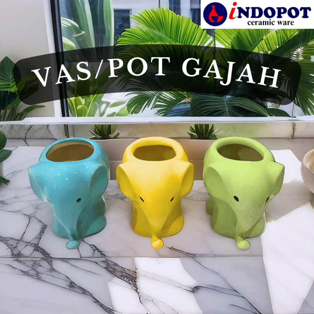 Jual INDOVAS- Vas Pot Bunga Keramik Model Hewan Gajah untuk tanaman ...