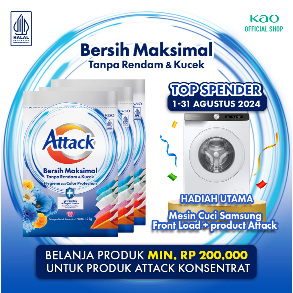 Jual BM11L Attack Hygiene Plus Deterjen Bubuk Semua Jenis Mesin Cuci 1200gr Triple Pack - Sabun ...