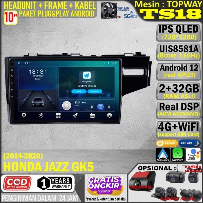 Jual Paket Headunit Android 10 inch + Frame + Soket PNP Honda Jazz GK5 2014 Topway TS18 UIS8581A ...