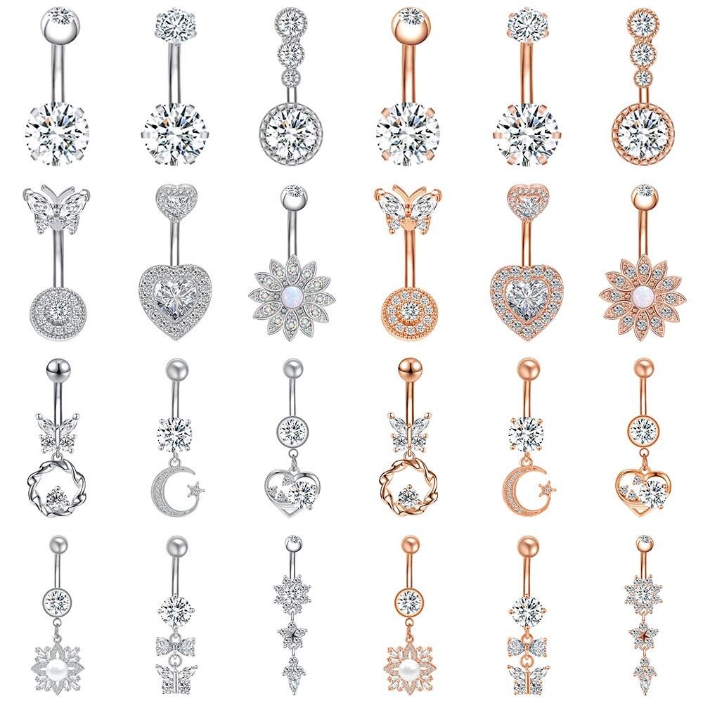 Jual 1 PC Crystal Belly Button Rings Butterfly Heart Zircon Navel Piercings Sexy Drop Dangle ...
