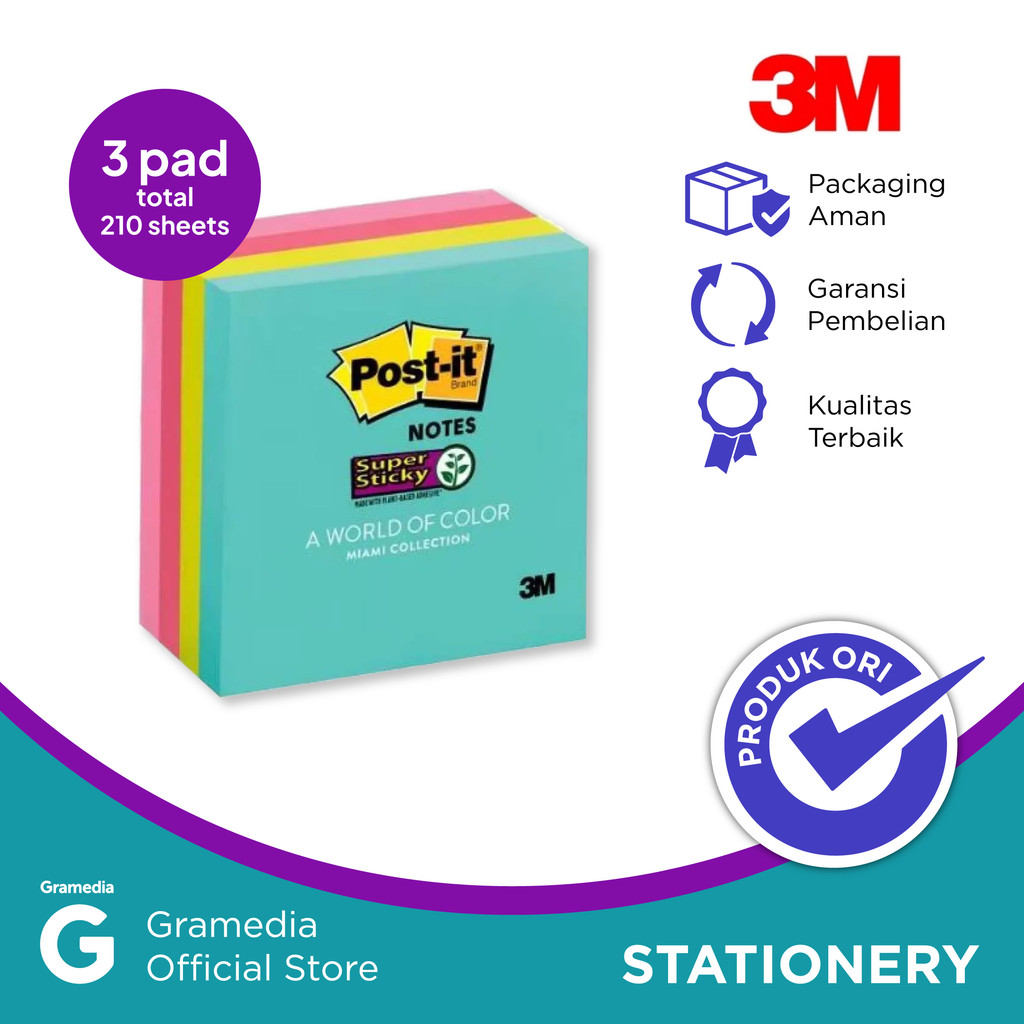 Jual 3M Post It Sticky Notes Miami- 3 Pads/Pack- 3X3 | Shopee Indonesia