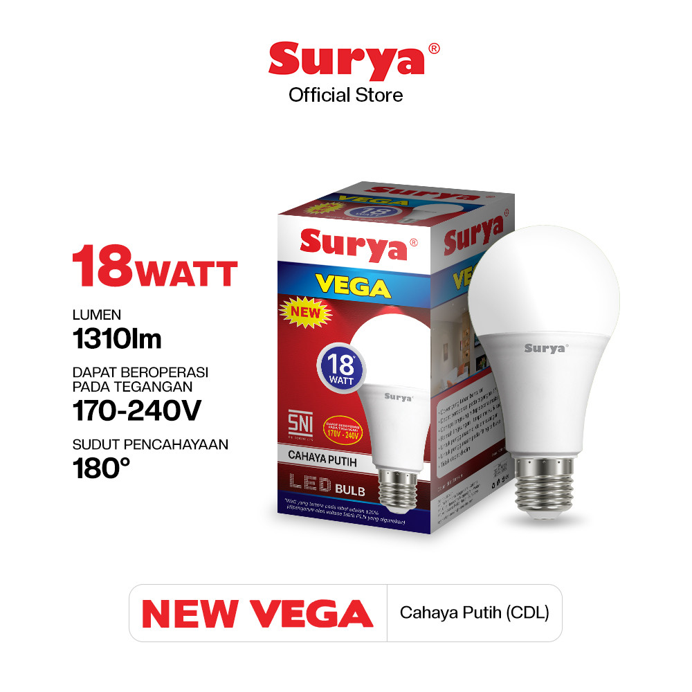 Jual Surya Lampu Bohlam LED New Vega 18W Cahaya Putih | Shopee Indonesia